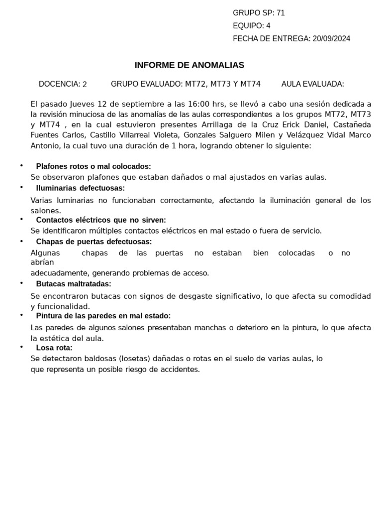 Informe de anomalías-E4 | PDF