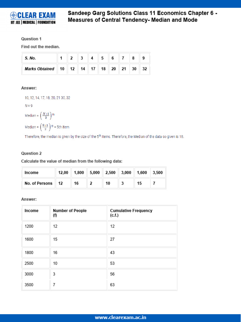 Sandeep Garg Solutions Class 11 Economics Chapter 6 Measures | PDF
