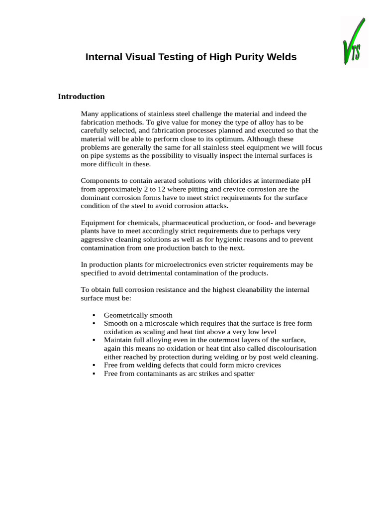 Visual Testing of High Purity Welds | PDF