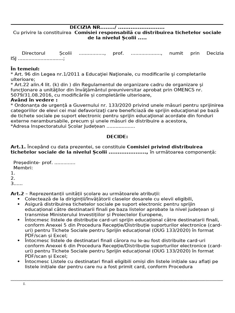 Decizie Tichete Sociale | PDF