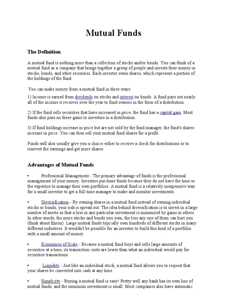 Mutual Funds: Definition, Pros & Cons | PDF | Mutual Funds | Bonds ...