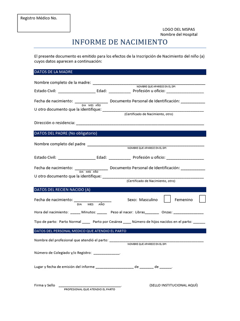 Formulario Informe de Nacimiento | PDF