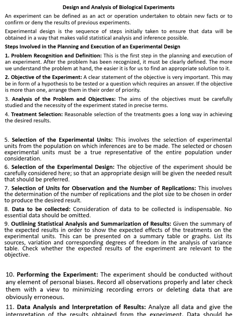 Lecture 6 Design and Analysis of Experiments - Introduction | PDF