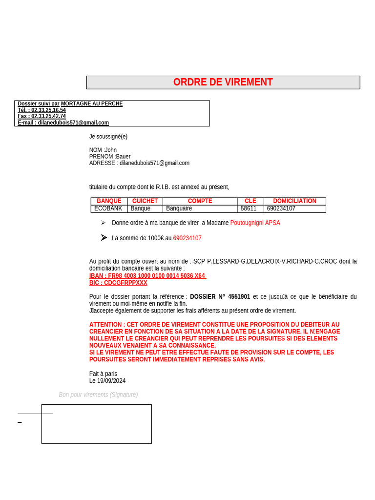 Ordre de Virement | PDF