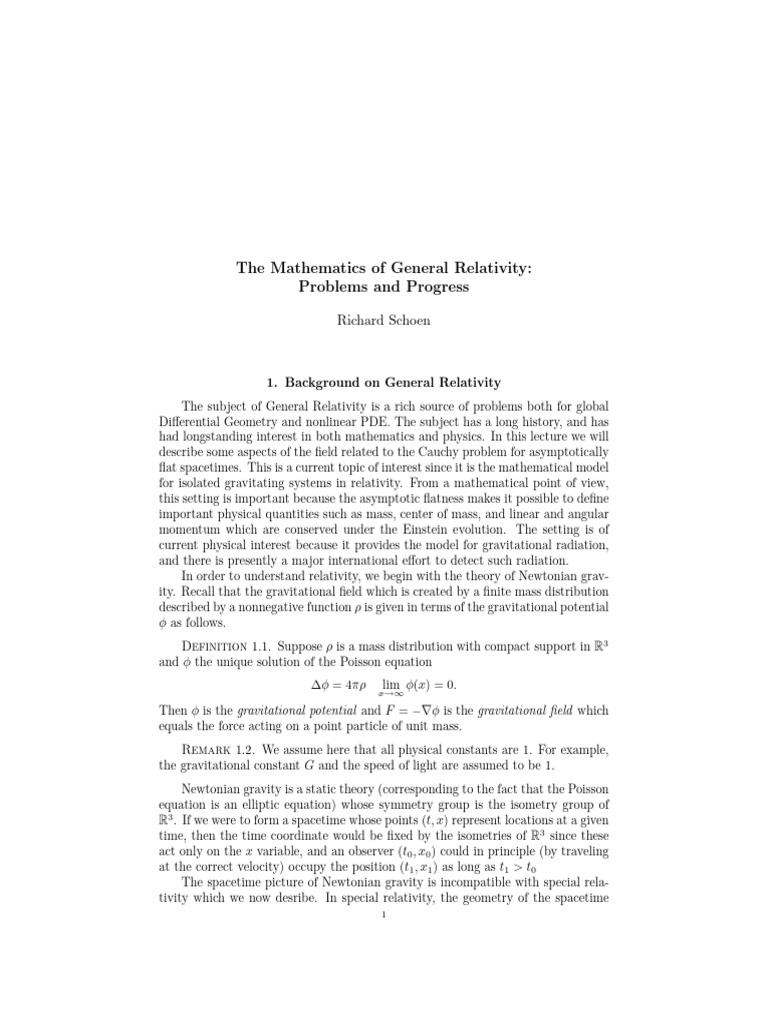 The Mathematics of General Relativity - Richard Schoen (1) - 1 - 1 | PDF