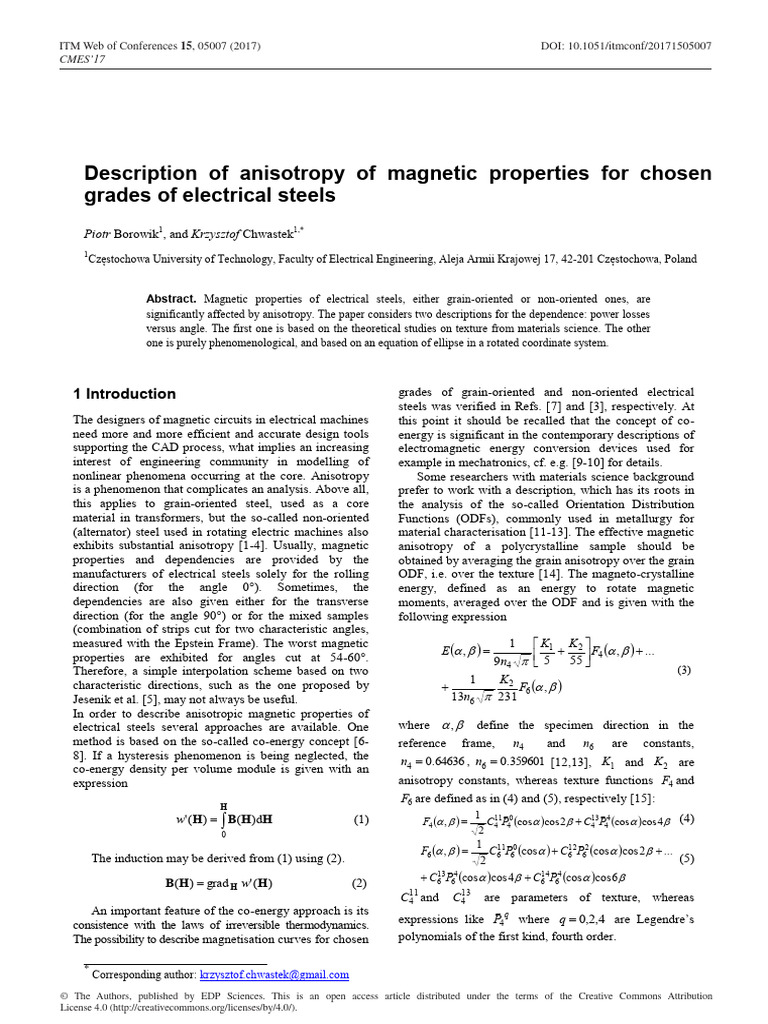 Description of Anisotropy of Magnetic Properties For Chosen | PDF