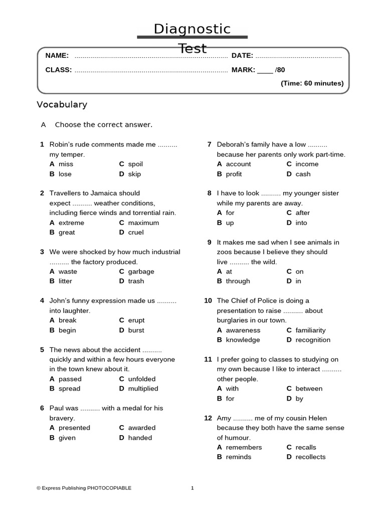 11 OnScreen B1_2 Diagnostic Test | PDF