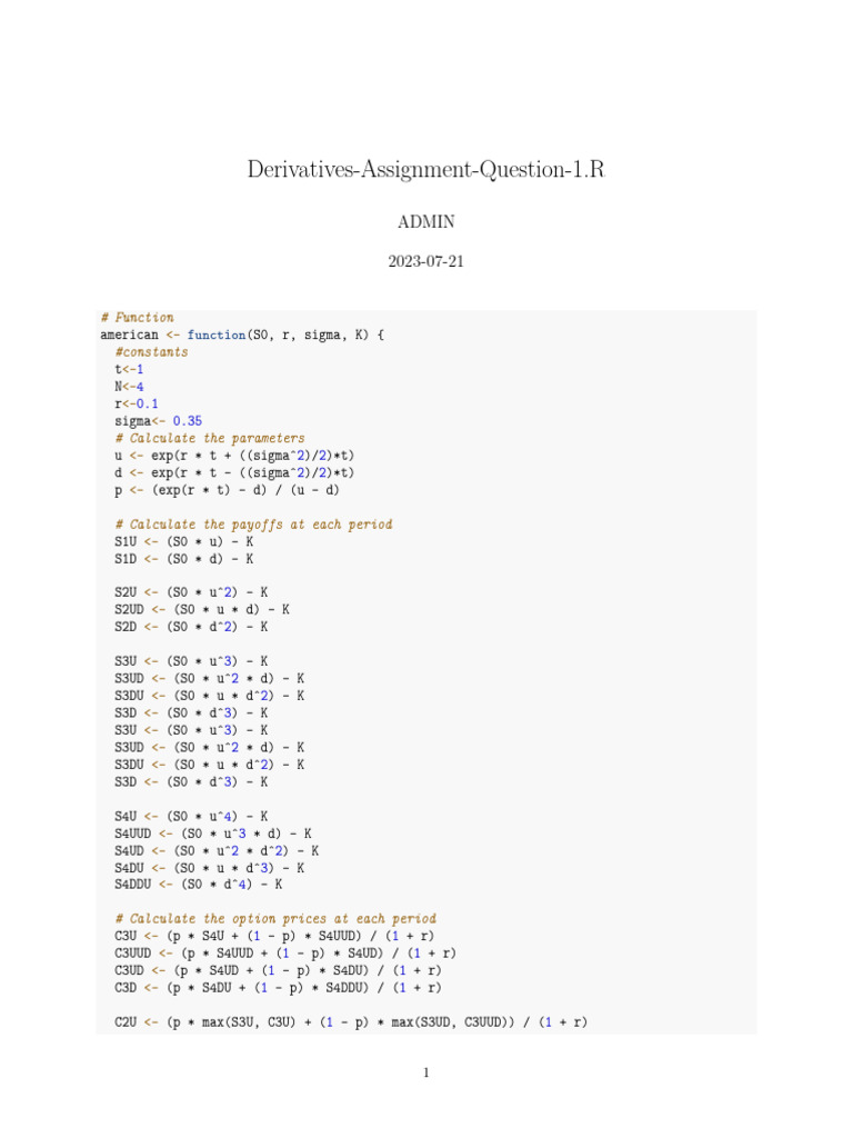 Derivatives Assignment Question 1 | PDF