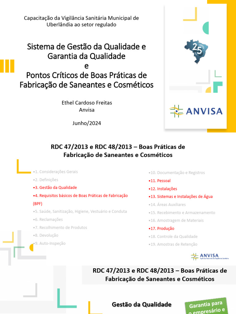 Apresentação Anvisa SGQ e BPF | PDF