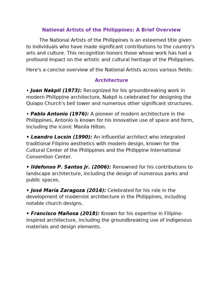 National Artists of the Philippines Overview | PDF | Philippines