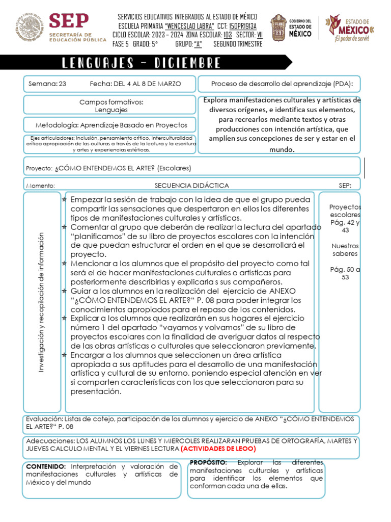 15dpr1913a 5°a S24 Del 4 Al 8 de Mzo Plan Sintetico | PDF