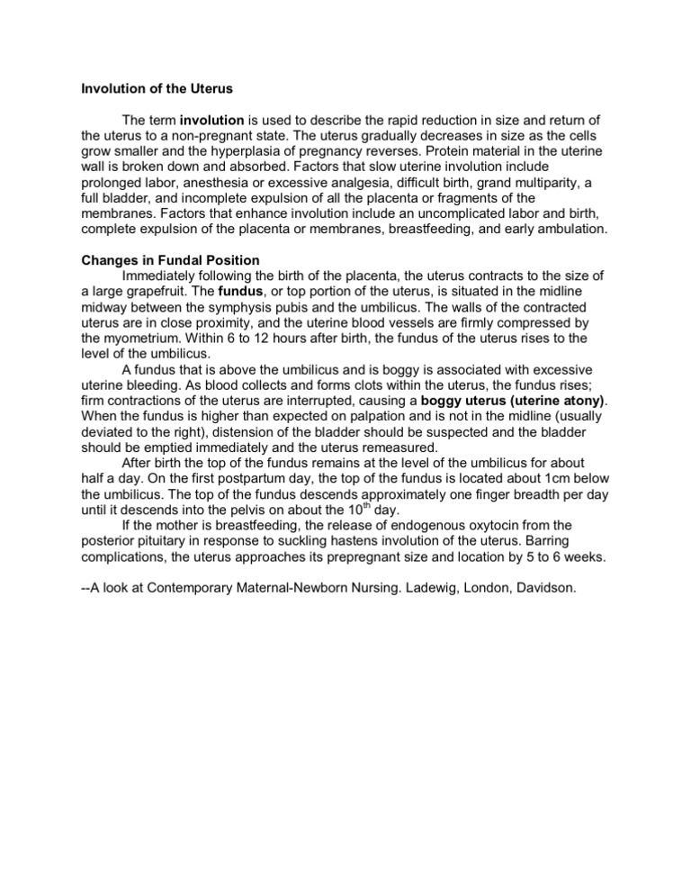 Involution of The Uterus | PDF
