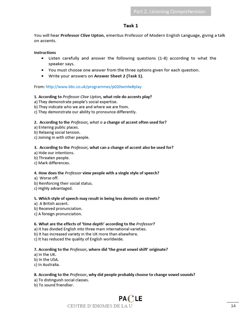 Pacle Eng b2 LISTENING | PDF