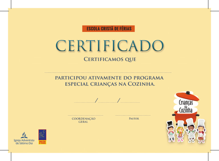 Certificado ECF - CrianÃ§as na Cozinha | PDF