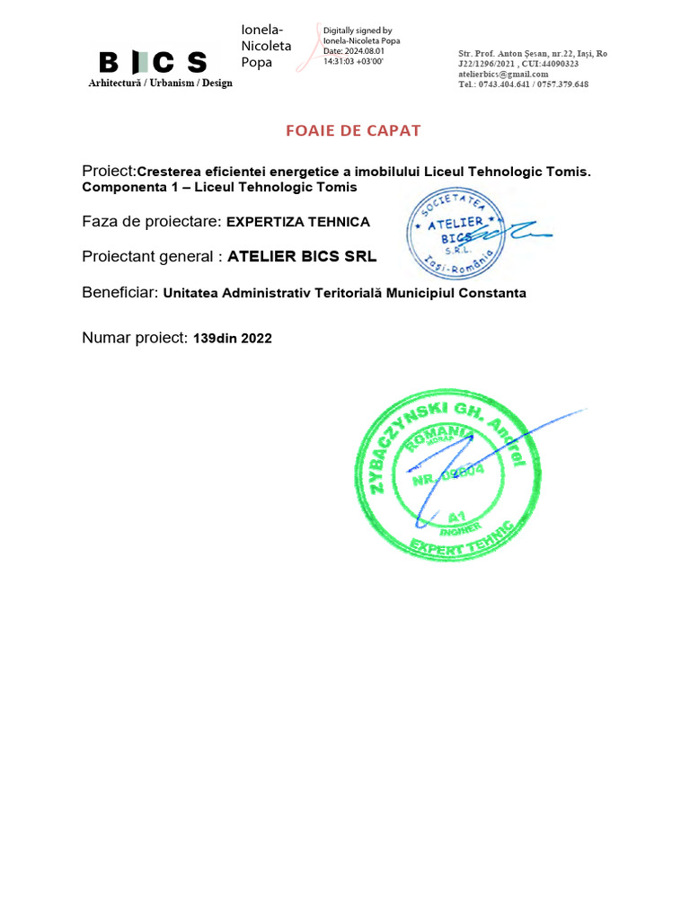 Expertiza Tehnica Liceu Tomis Constanta - TOMIS LICEU | PDF