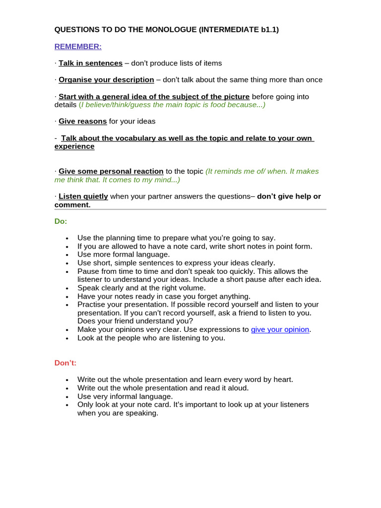 Questions To Do The Monologue | PDF