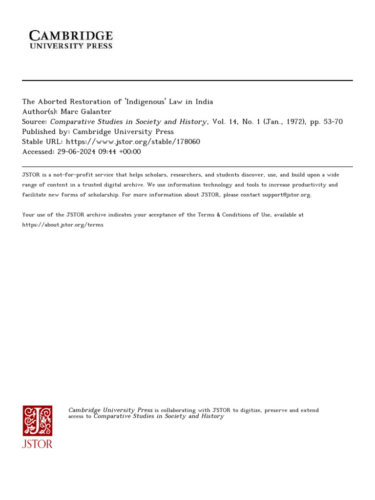 Marc Galanter, Â - The Aborted Restoration of Â - Indigenousâ - Law in ...