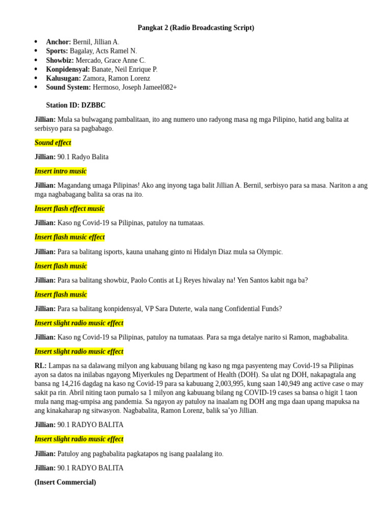 Filipino - Radiobrodcasting-Script 8pe | PDF