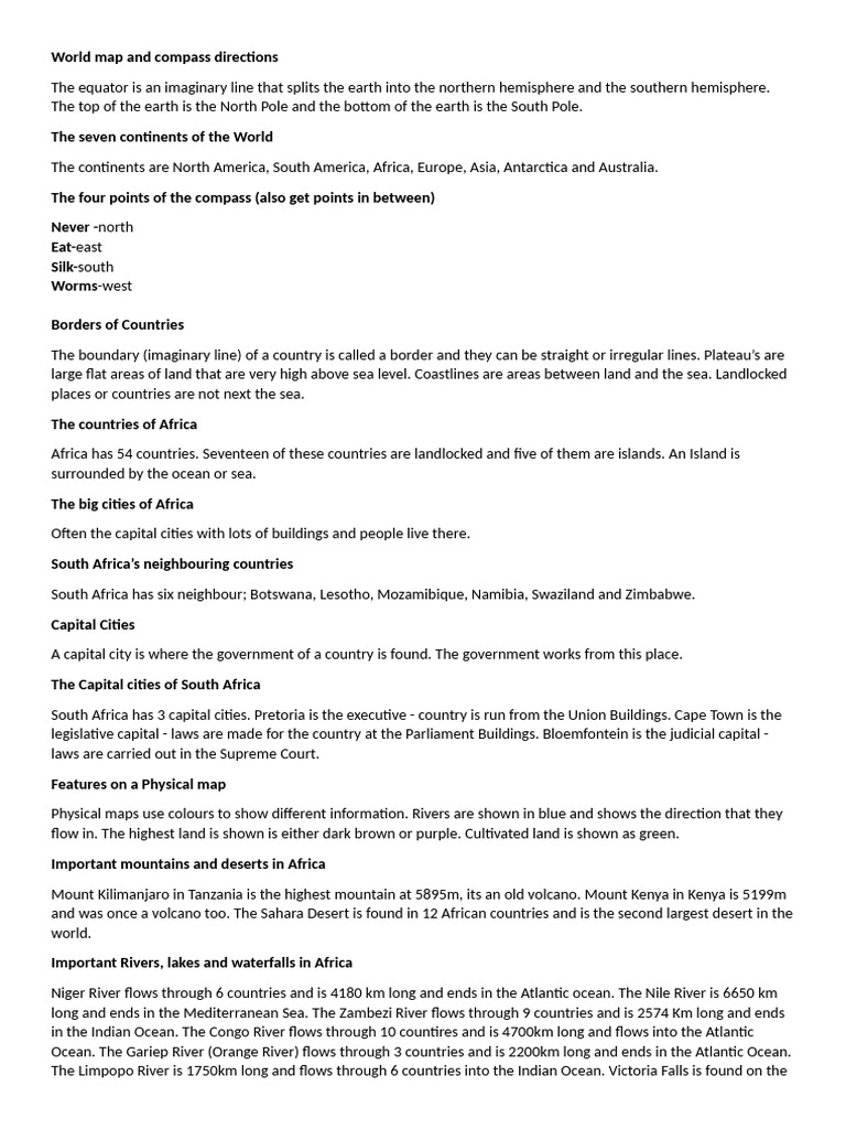 Grade 5 Geography Term 1 Notes | PDF | Africa | Continent