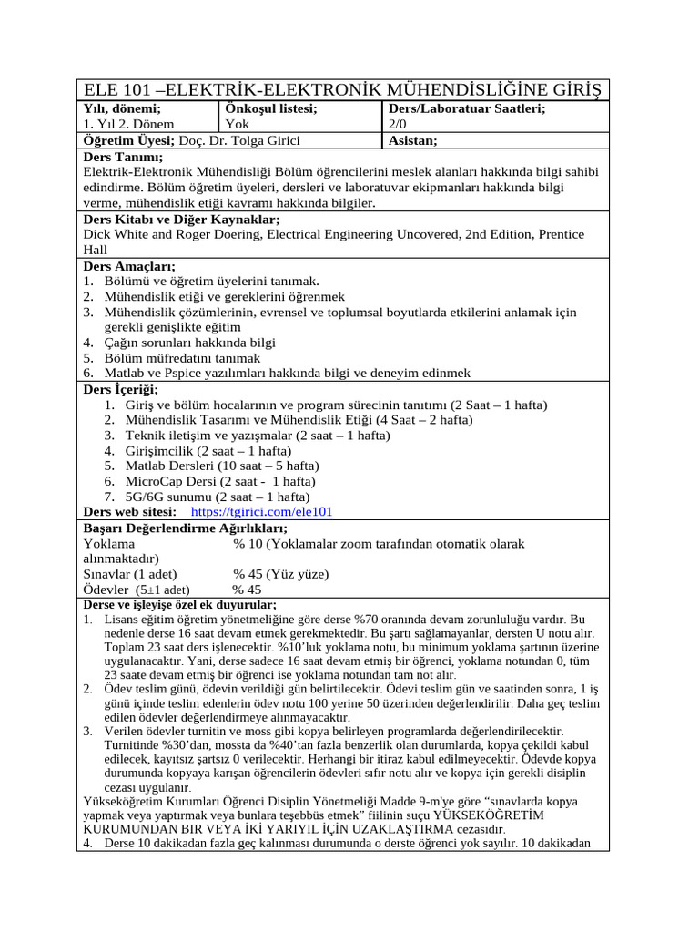 Syllabus Ele101 | PDF