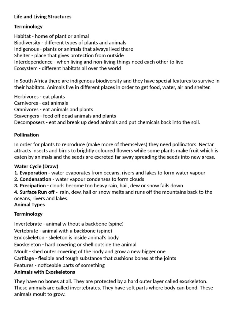 Grade 5 Life and Living Structures NST Term 1 Notes | PDF | Skeleton ...