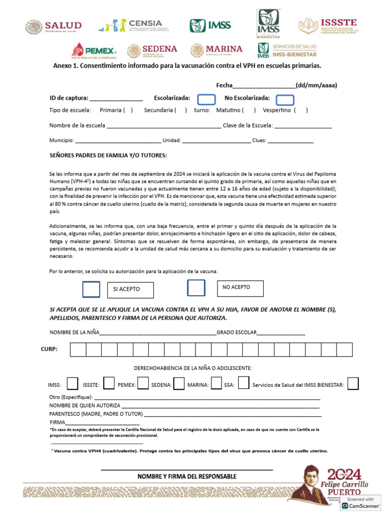 Consentimiento - Informado - VPH - 2024 Modificado | PDF | Vacunas | Epidemiología