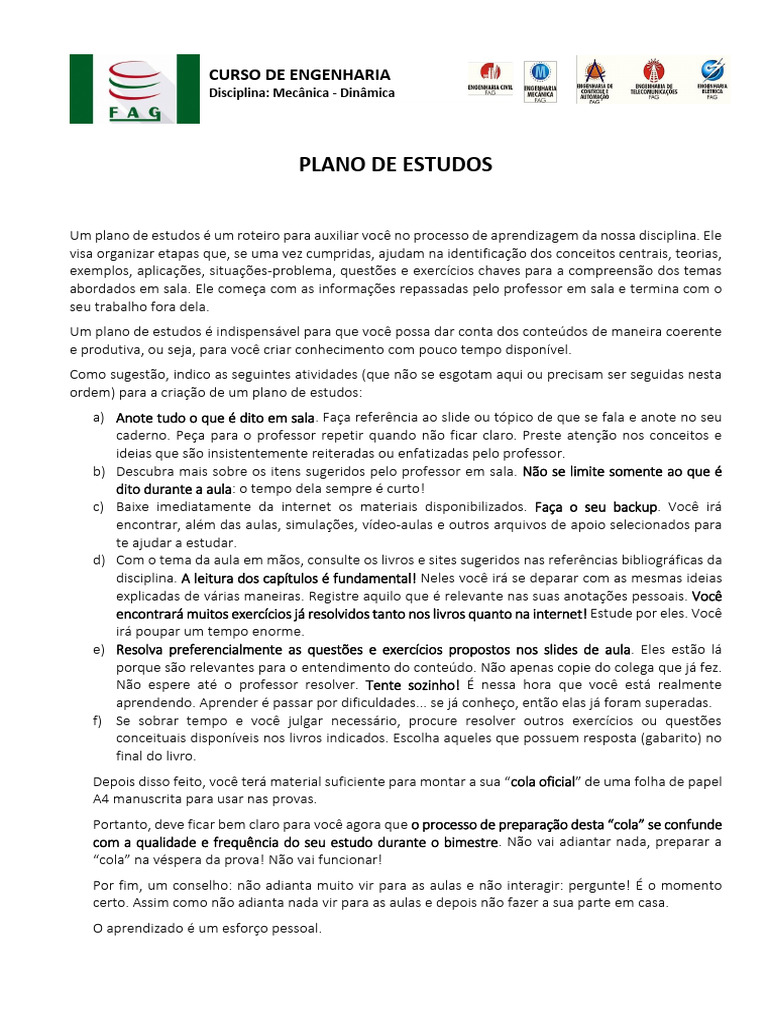 Plano de Estudos | PDF