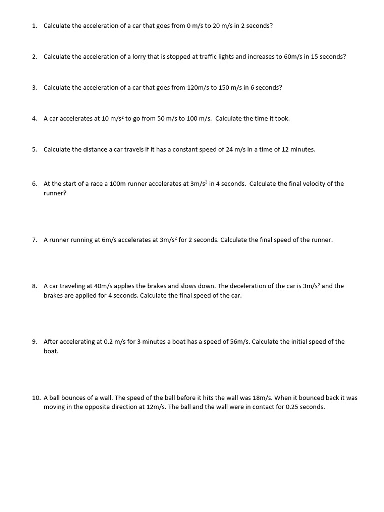 Acceleration questions ALL | PDF