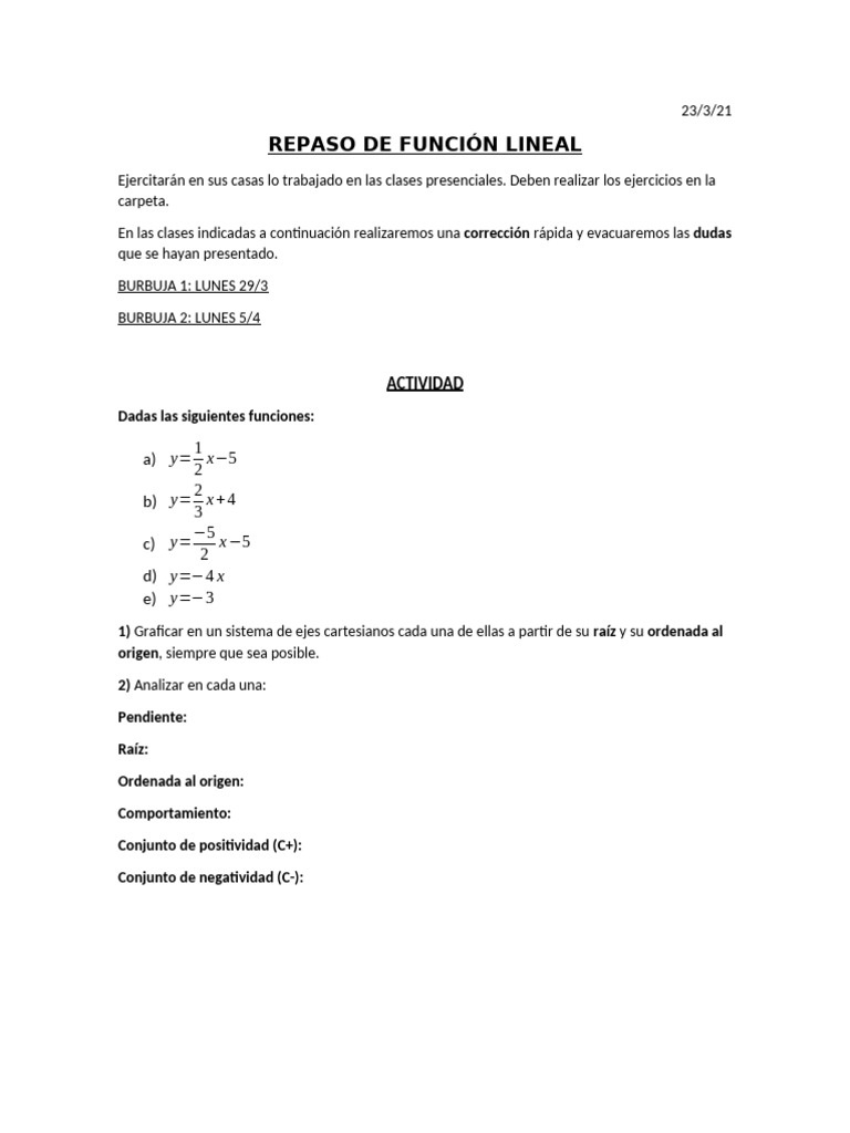 1 Repaso de Función Lineal | PDF
