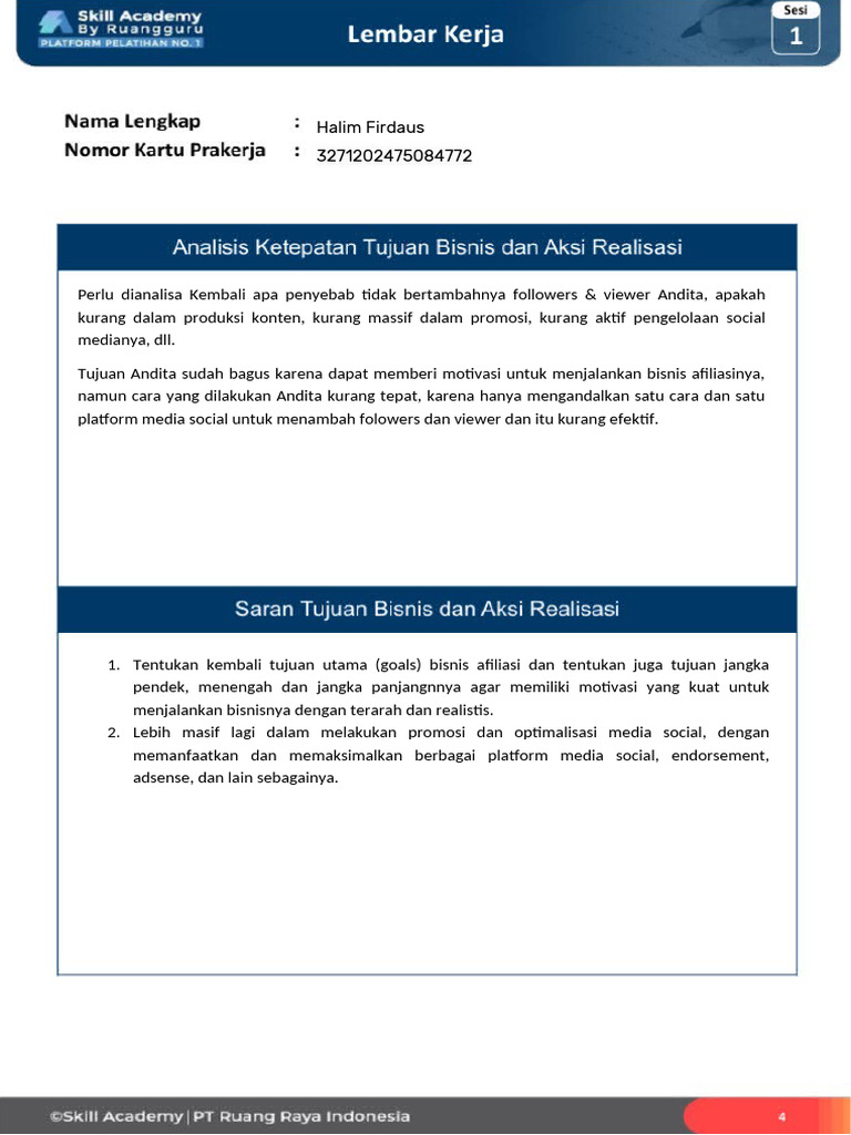TPM 1 Menganalisis Tujuan Bisnis - Halim Firdaus PDF | PDF
