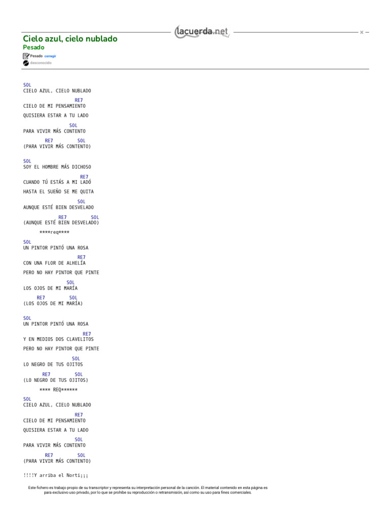 CIELO AZUL, CIELO NUBLADO, Pesado_ Acordes | PDF