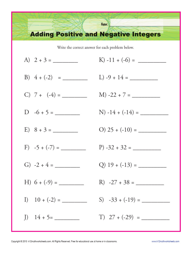 Adding Positive and Negative-Integers | PDF
