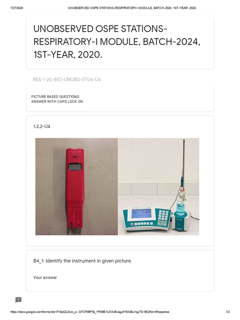 4th Station UNOBSERVED OSPE STATIONS-RESPIRATORY-I MODULE, BATCH-2024, 1ST-YEAR, 2020 | PDF