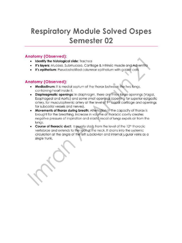 Semester 02 Solved Ospes (Respiratory Module) | PDF