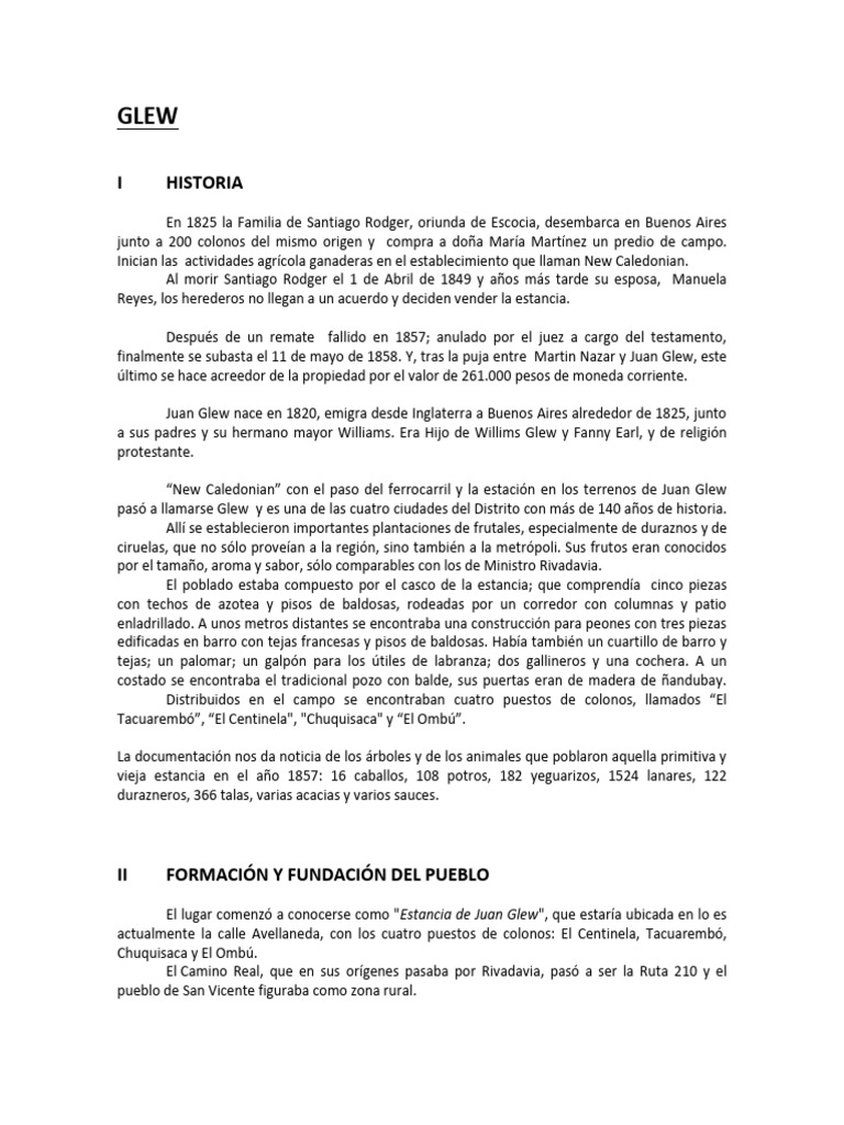 Historia de Glew: Fundación y Crecimiento | PDF | Argentina | Travel
