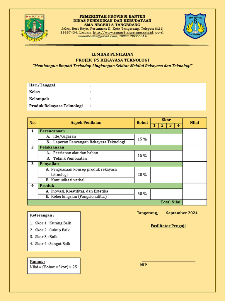 Rubrik Penilaian Projek Rekayasa Teknologi | PDF