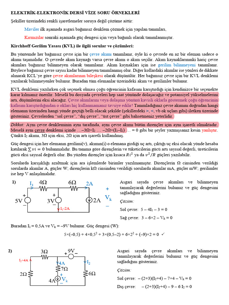 Elektrik Ornek Vize Soru Cozum | PDF