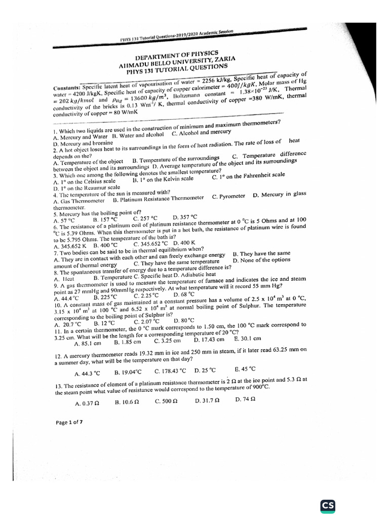 PHYS 131 Tutorial Questions | PDF