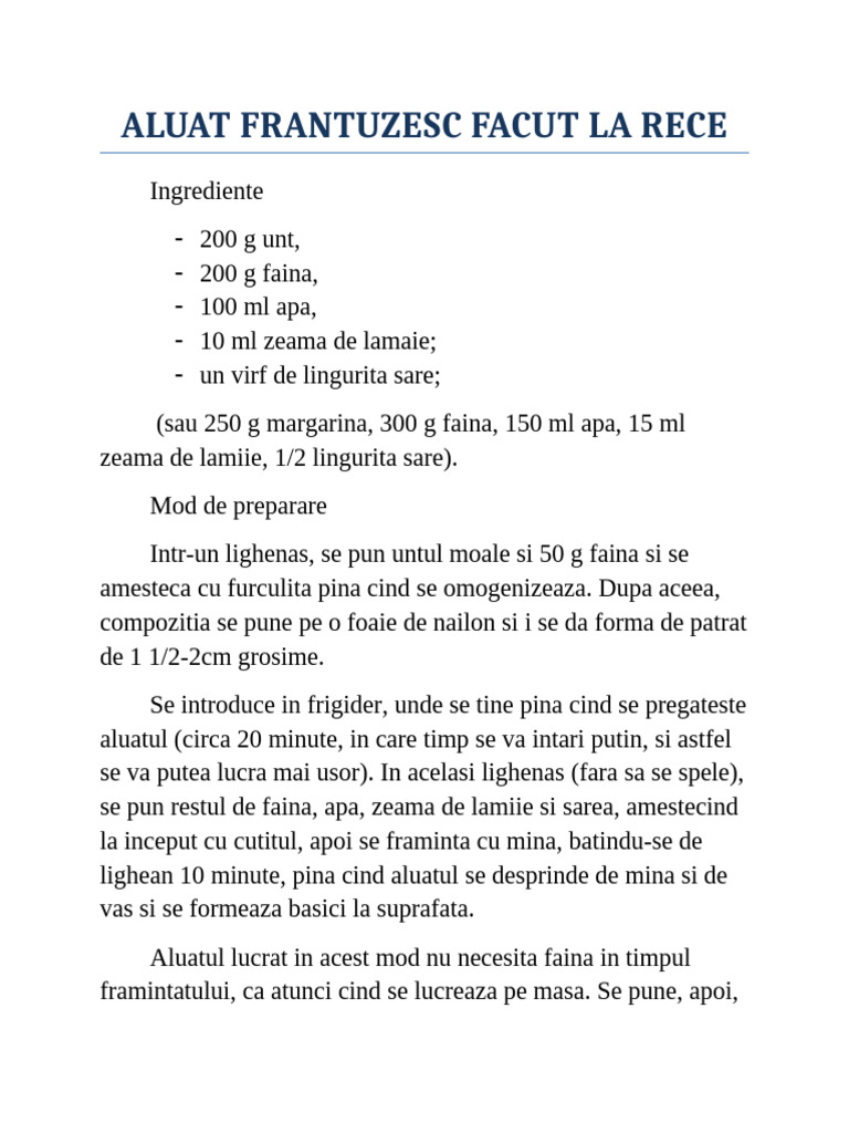 Aluat Frantuzesc Facut La Rece 08.09.2020 | PDF