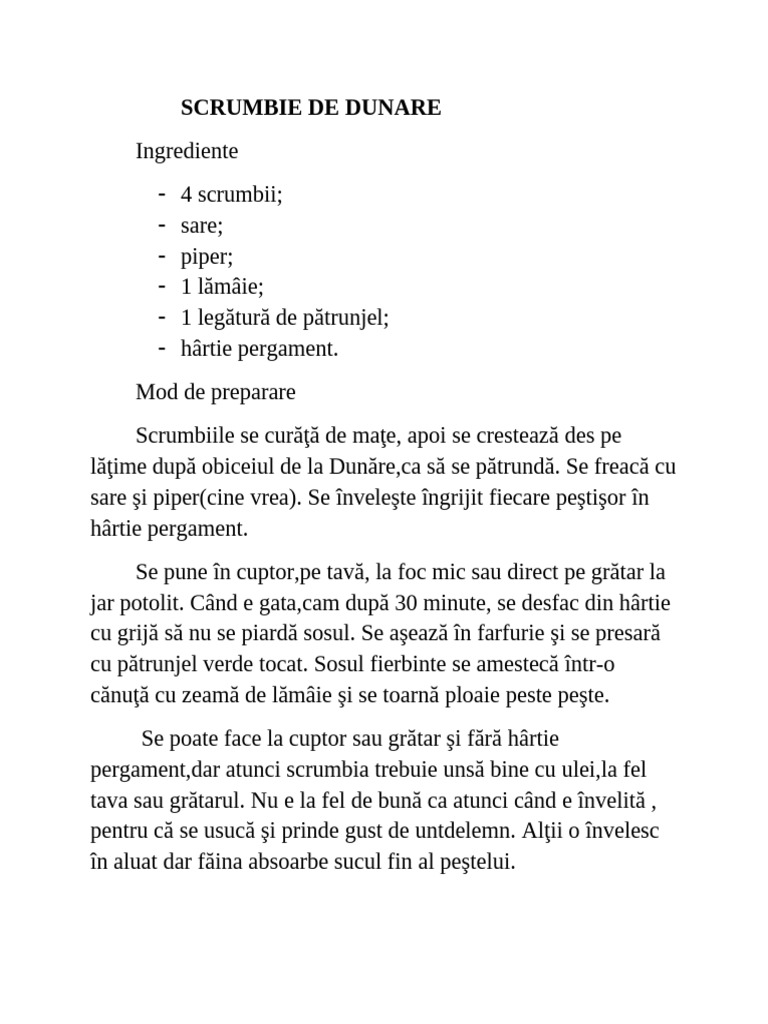 Prep. Mancarurilor Din Peste - SCRUMBIE DE DUNARE 04.09.2020 | PDF