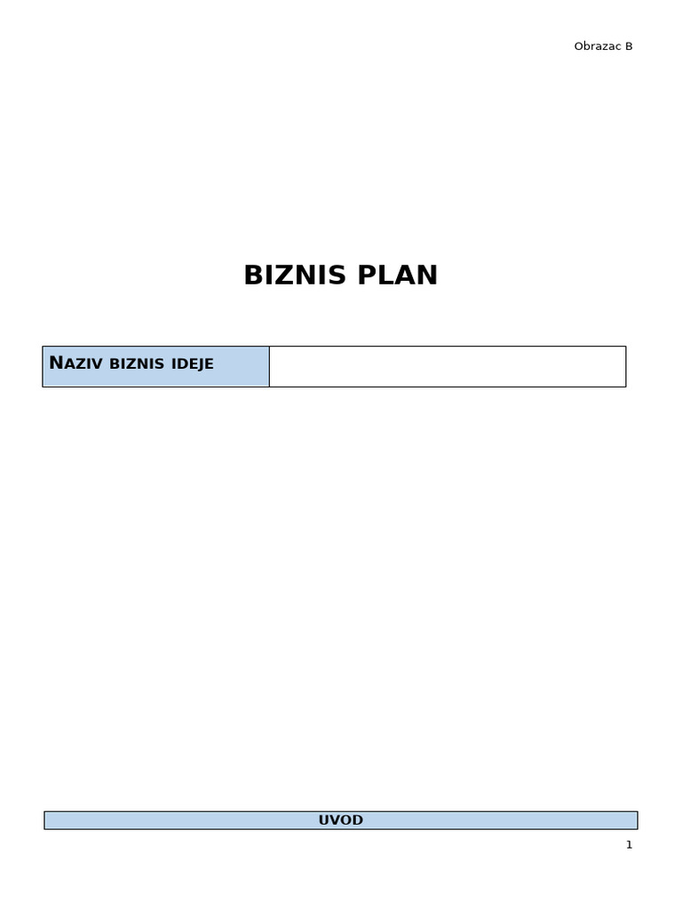 Obrazac B Biznis Plan | PDF