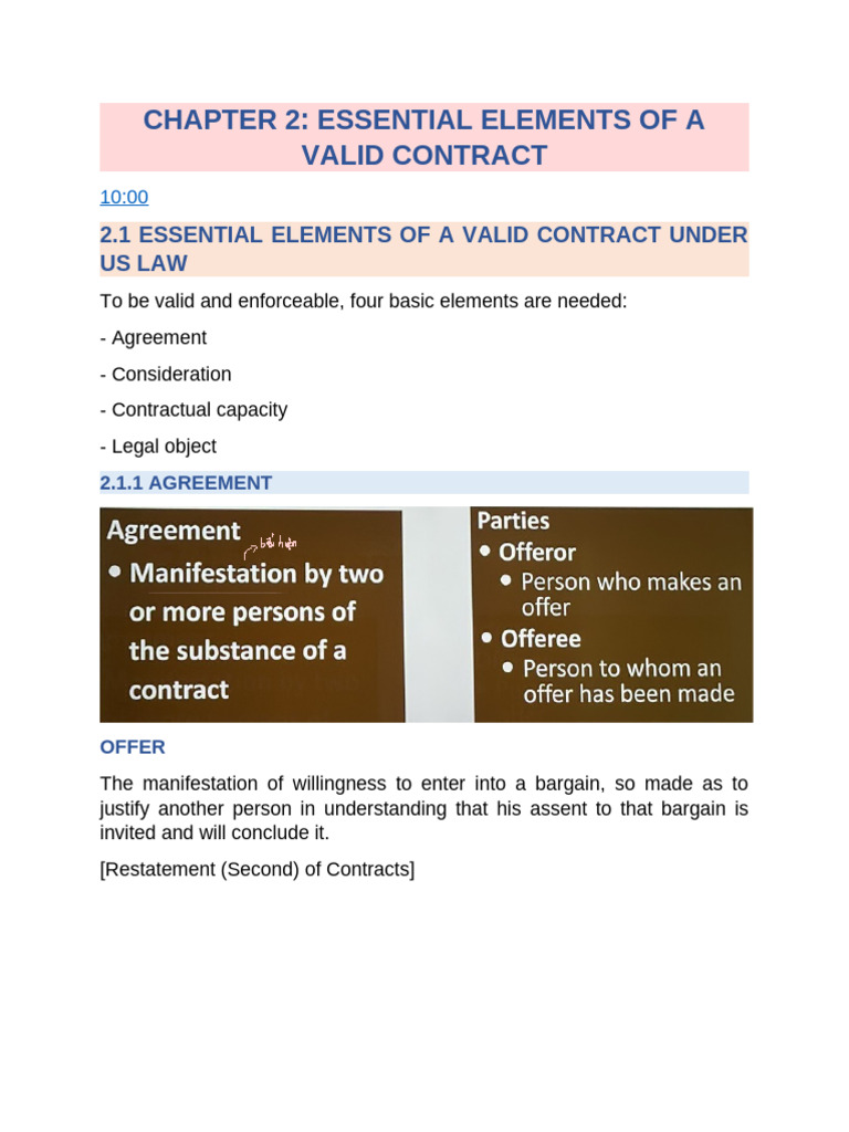 Chapter 2. Essential Elements of A Valid Contract | PDF