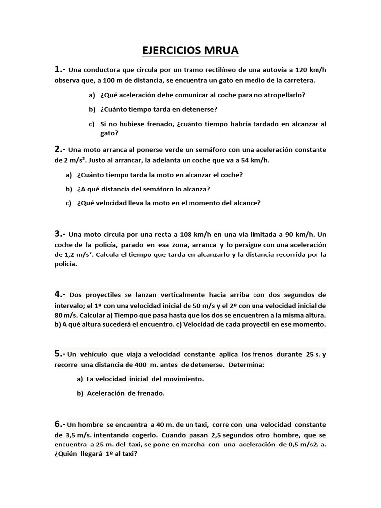 02_EJERCICIOS MRUA y MCU | PDF