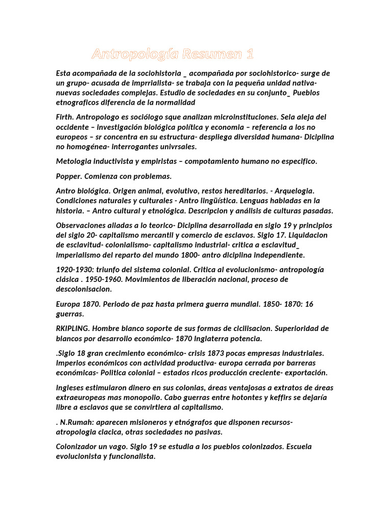 Antropología Resumen 1 | PDF