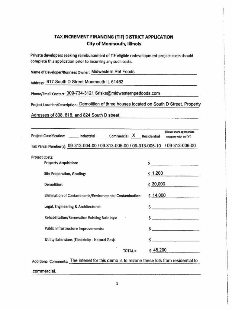 Midwestern Pet Foods Tif District Application | PDF