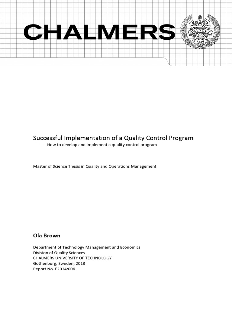 Successful Implementation of A Quality Control Program: Ola Brown | PDF