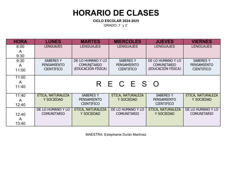 Horario de Clases Por Campos Formativos | PDF