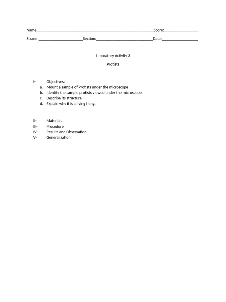 Lab Activity Protists | PDF