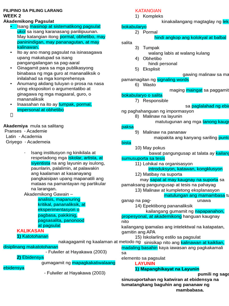 FILIPINO - AKADEMIKO-LESSON-2 Edited | PDF