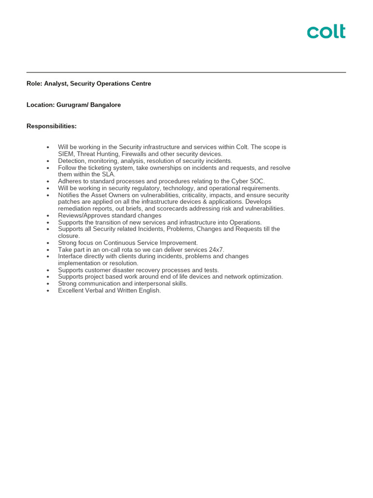 Analyst, Security Operations Centre | PDF